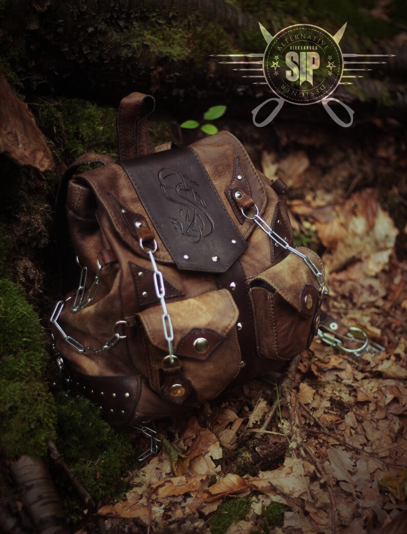 Brown Backpack Chains Rivets Studs Ornamental Hand-made - Etsy