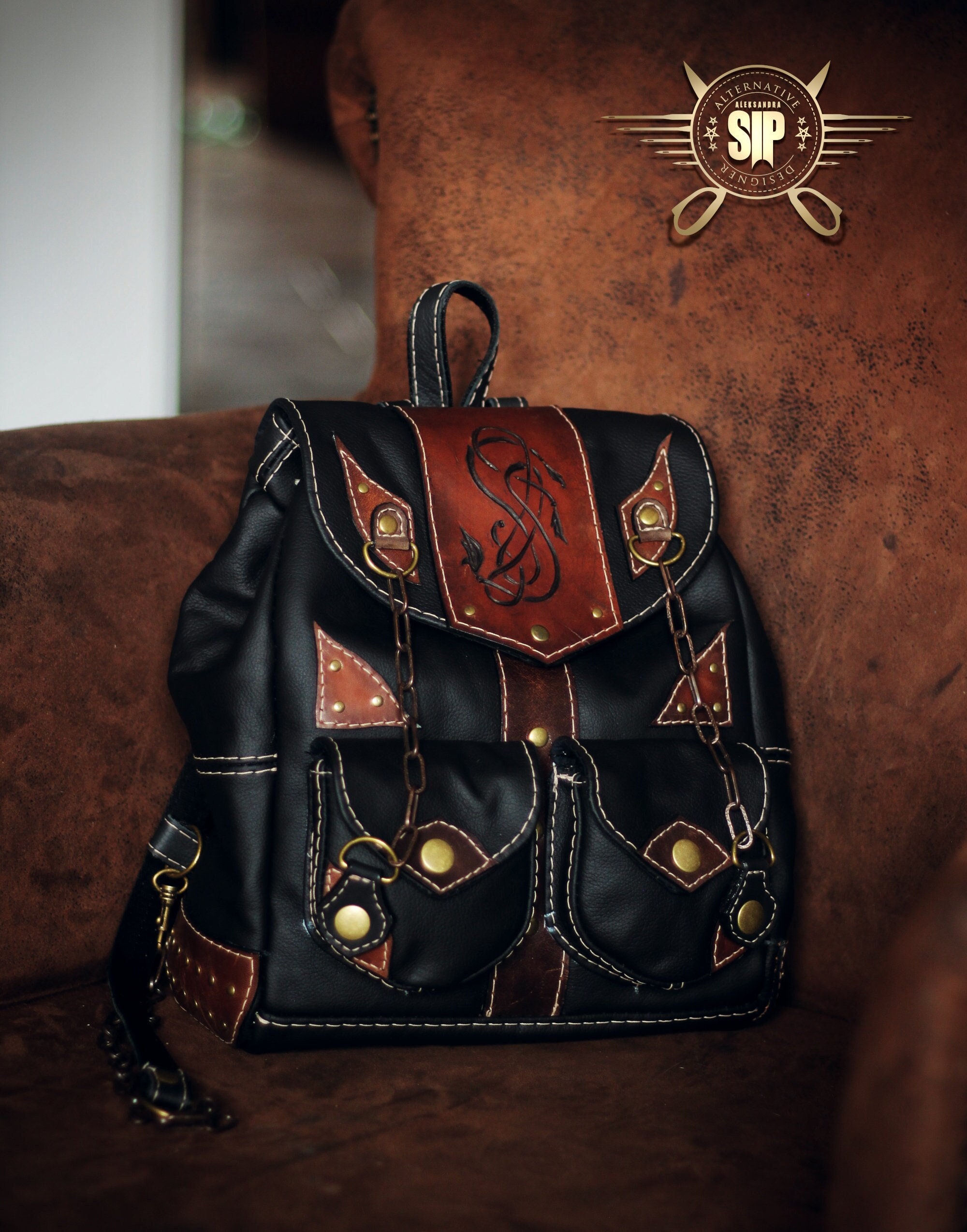 Hadmade Embossing, Hand-embossed Pattern, Leather Backpack, Medieval ...