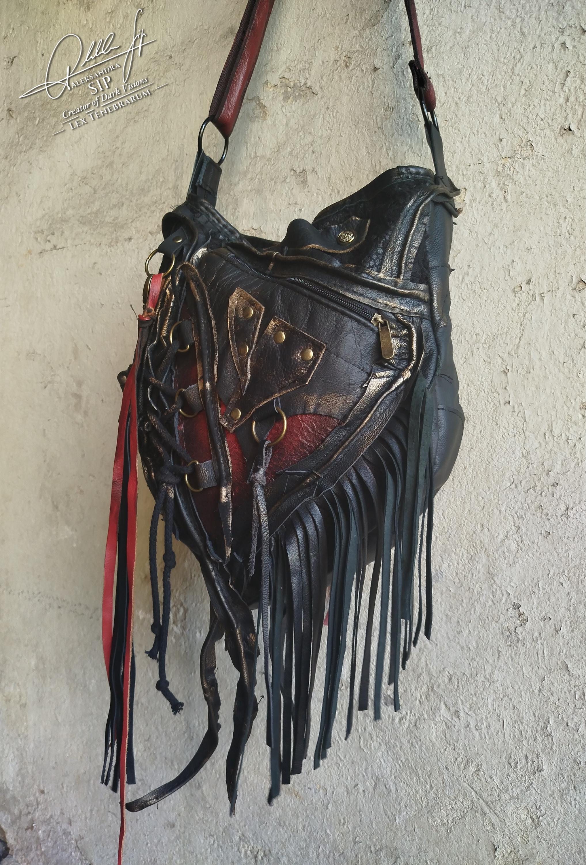 Handmade Leather Gothic Hobo Crossbody Bag: Fringe, Tassel, Semi ...