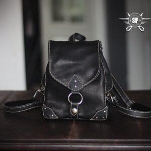 Very Small, Tiny Black Leather Backpack Casual Handmade With Rivets - Etsy