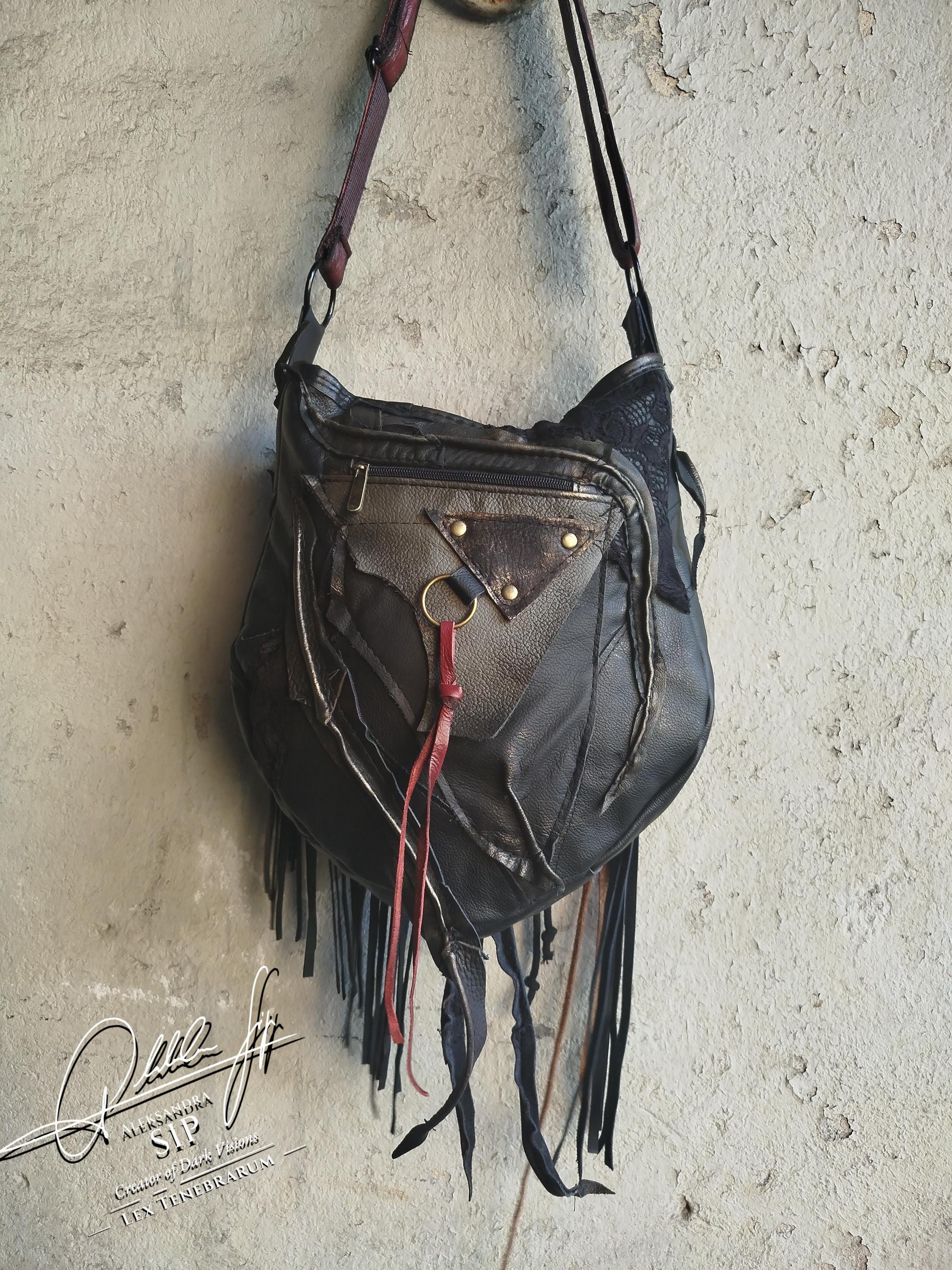 Handmade Leather Gothic Hobo Crossbody Bag: Fringe, Tassel, Semi ...