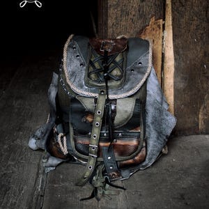 Handmade Distressed Khaki and Gray Leather Backpack in Post-apocalyptic ...