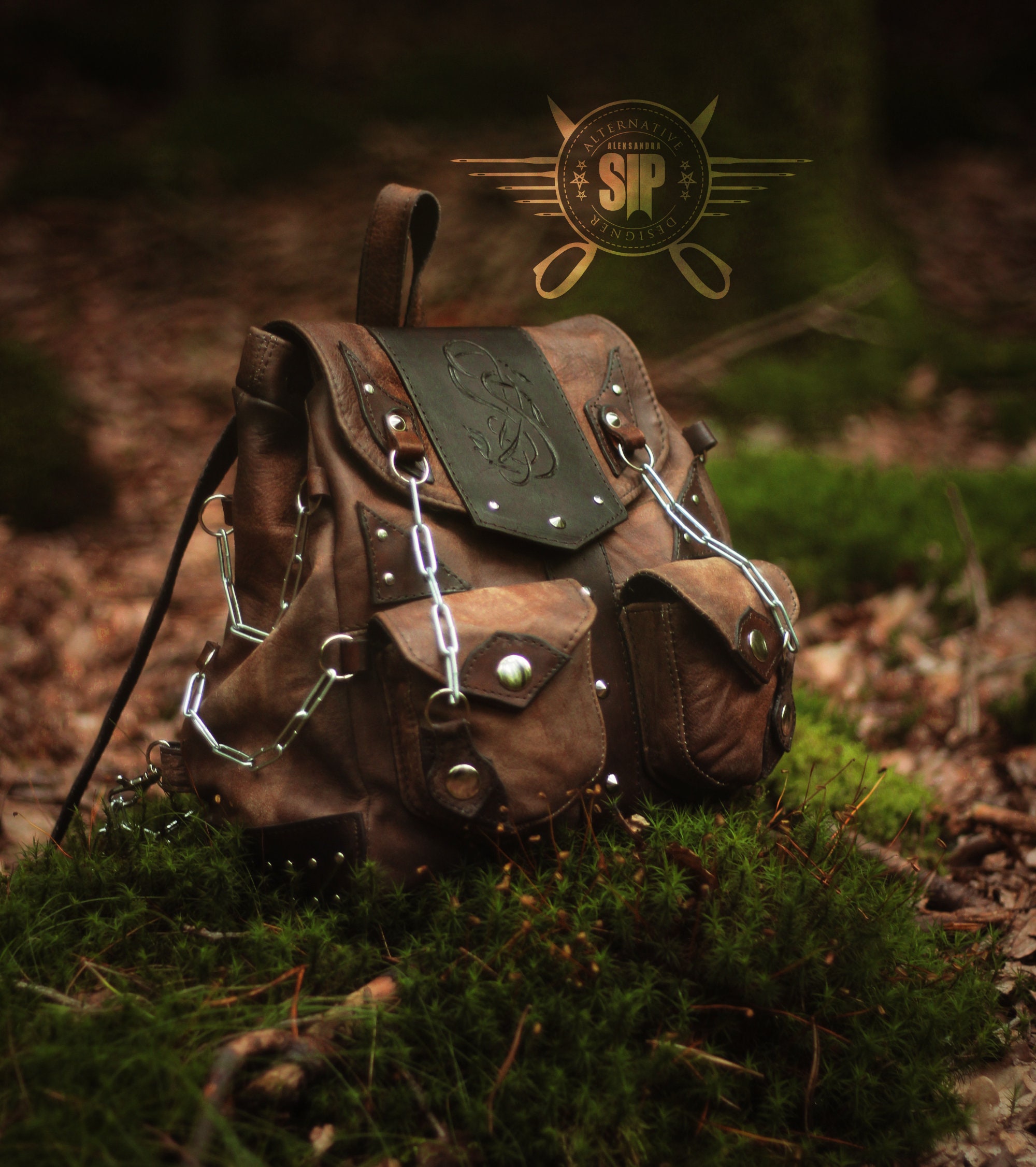 Brown Backpack Chains Rivets Studs Ornamental Hand-made - Etsy