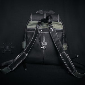 Black and Khaki Big Leather Backpack, Techwear, Military, Grunge, Rock ...