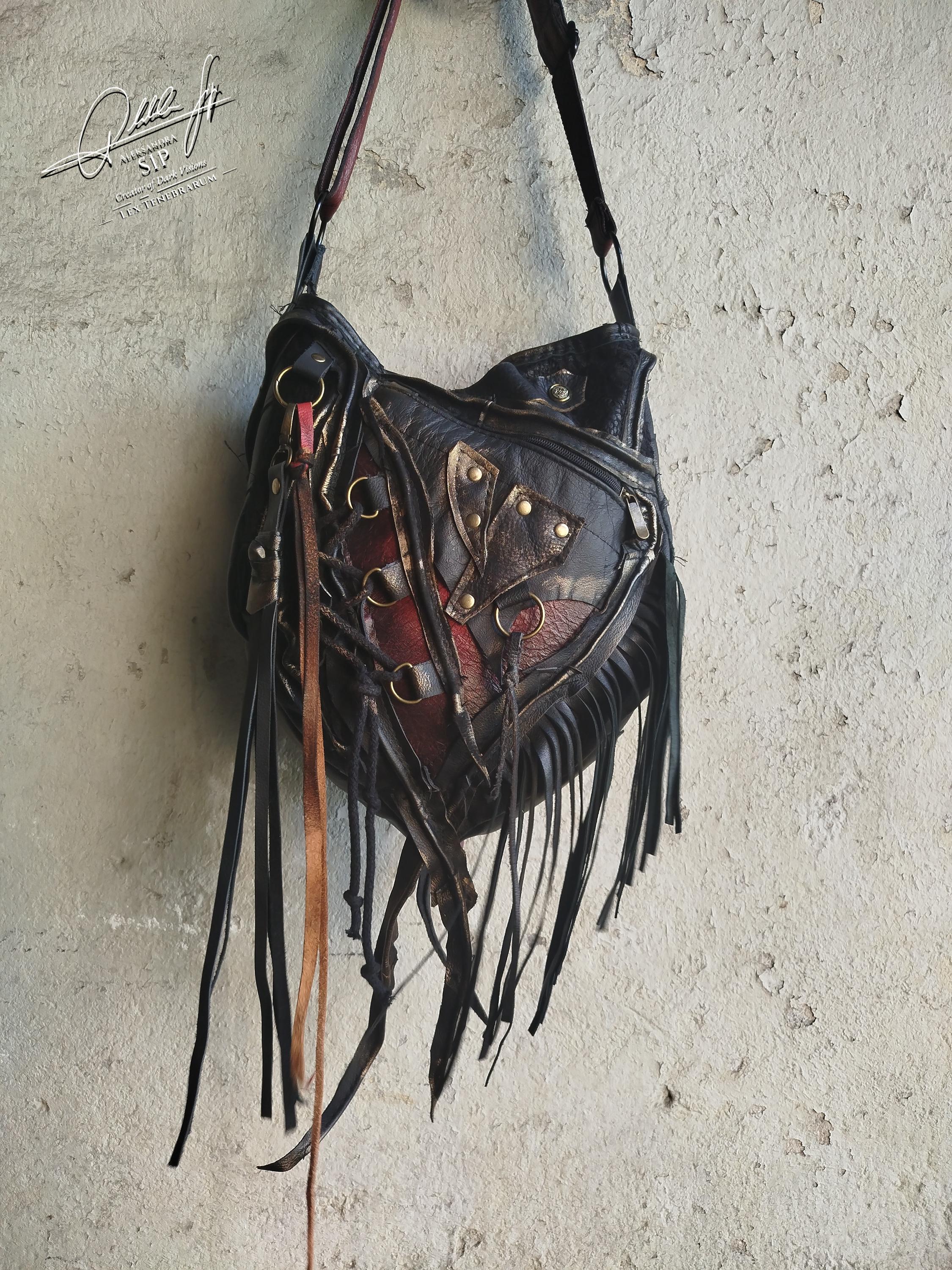 Handmade Leather Gothic Hobo Crossbody Bag: Fringe, Tassel, Semi ...