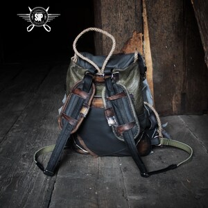Handmade Distressed Khaki and Gray Leather Backpack in Post-apocalyptic Style, Dirty, Grunge ...