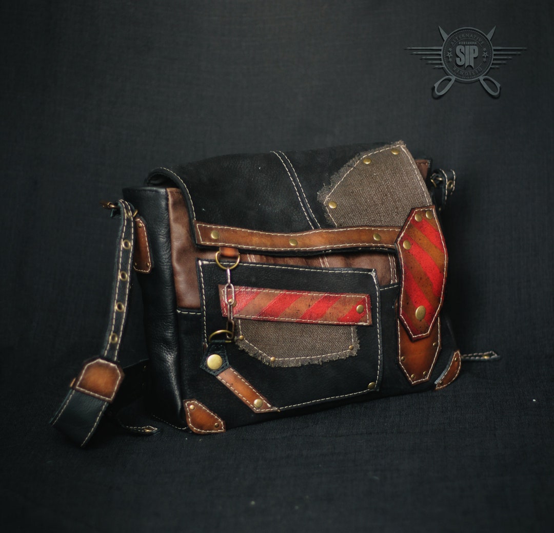 Shoulder/crossbody Leather Bag in Post-apocalyptic Style, Brown, Black ...