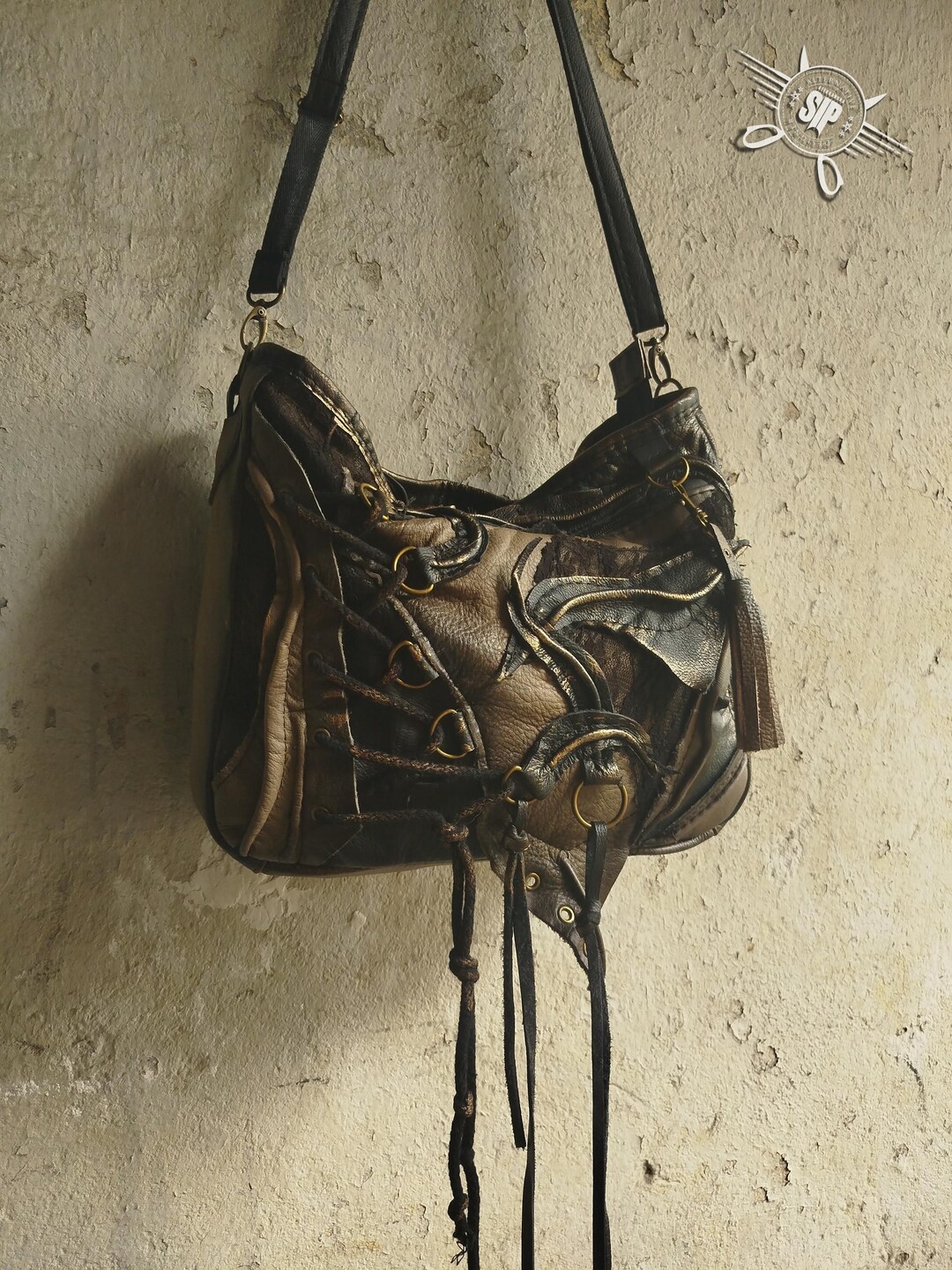 Grunge Leather Hobo Crossbody Bag: Boho Gothic Biker Style - Etsy