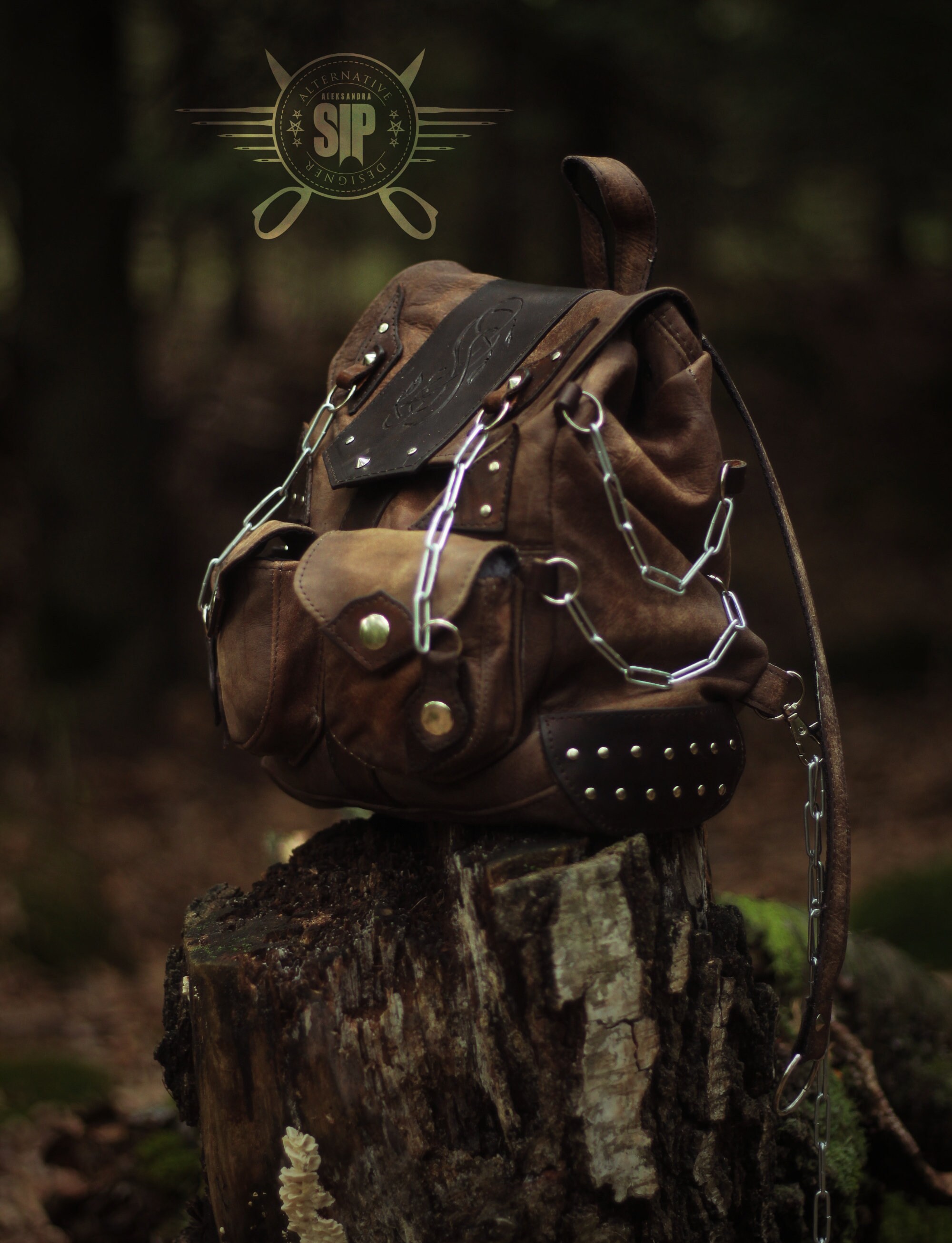 Brown Backpack Chains Rivets Studs Ornamental Hand-made - Etsy