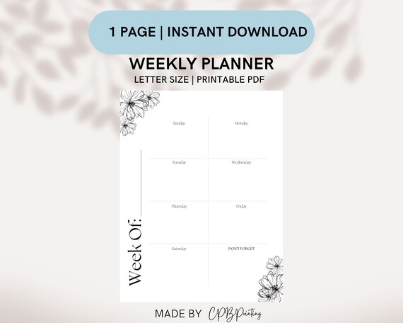 Weekly Planner Printable Minimalist Weekly Schedule Week at - Etsy