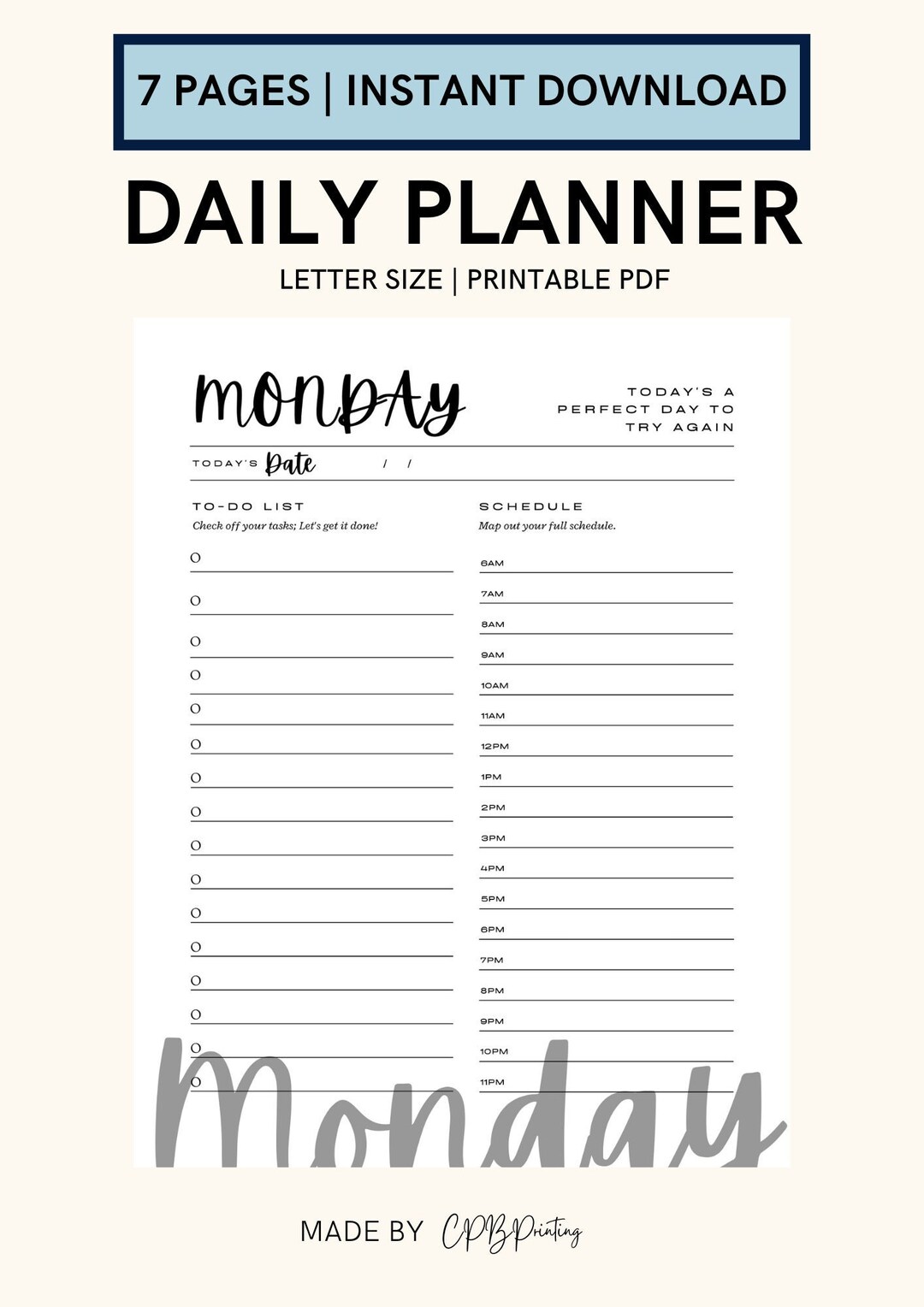 7 Day Planner Printable, Weekly Planner, Daily to Do, Daily Schedule ...