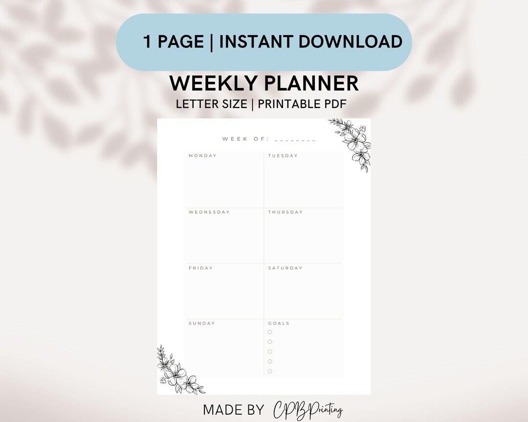 Weekly Planner Printable, Minimalist Weekly Schedule, Week at a Glance ...