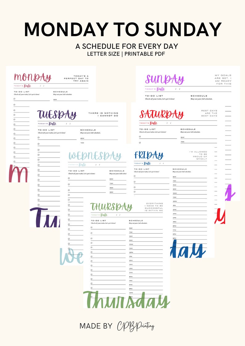 7 Day Planner Printable, Weekly Planner, Daily to Do, Daily Schedule ...