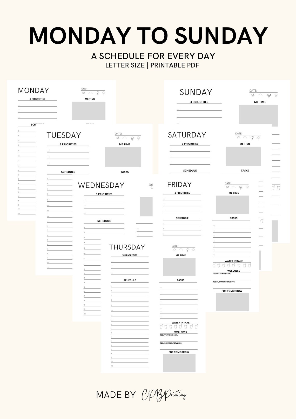 7 Day Planner Printable, Weekly Planner, Daily to Do, Daily Schedule ...