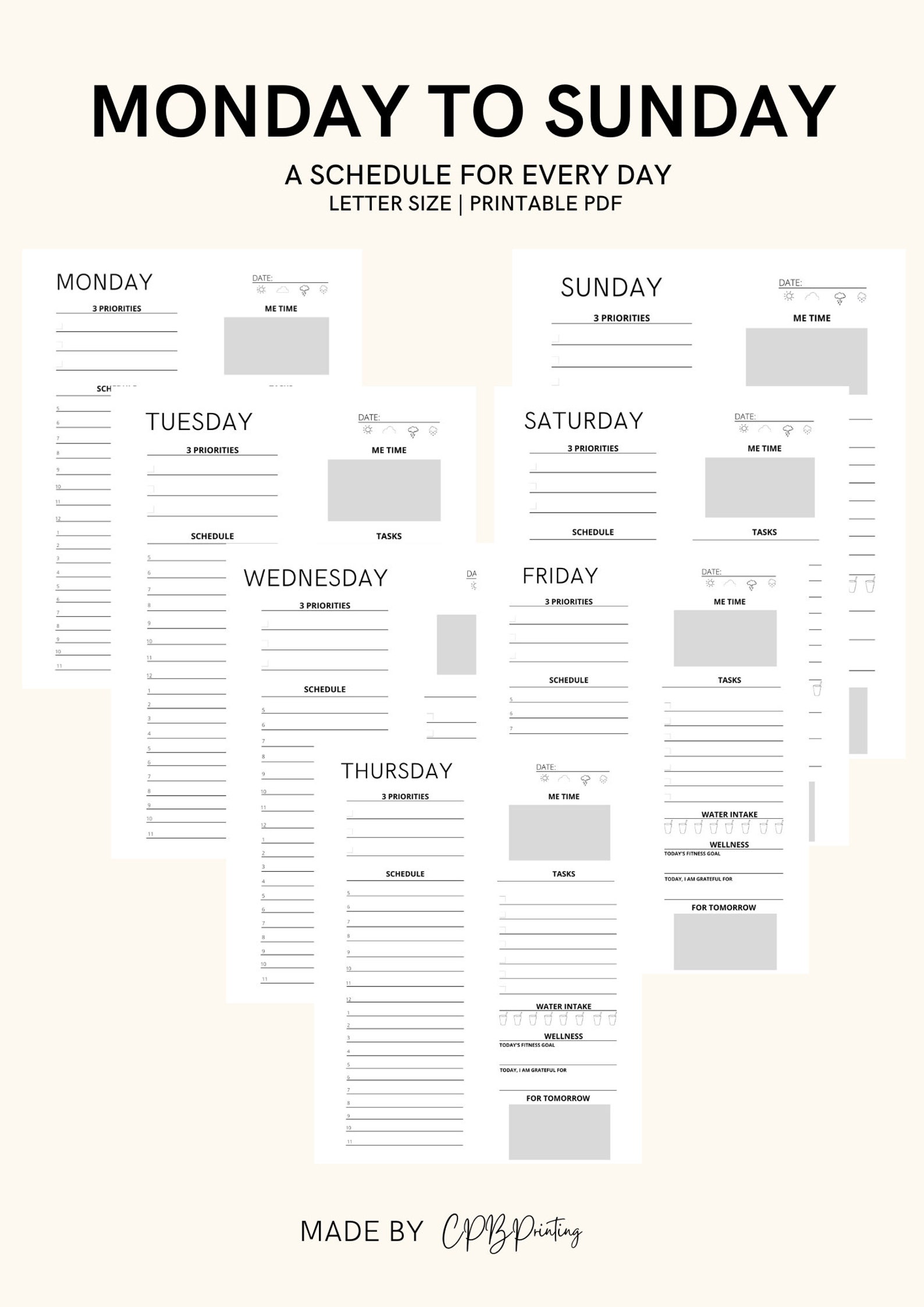 7 Day Planner Printable, Weekly Planner, Daily to Do, Daily Schedule ...