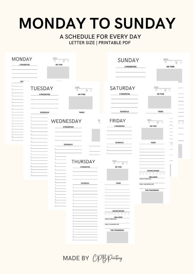 7 Day Planner Printable, Weekly Planner, Daily to Do, Daily Schedule ...