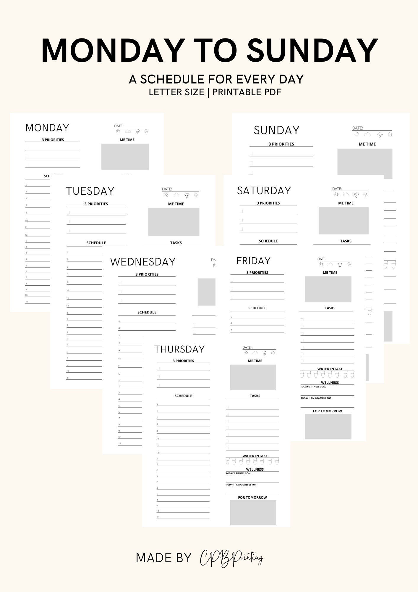7 Day Planner Printable, Weekly Planner, Daily to Do, Daily Schedule ...