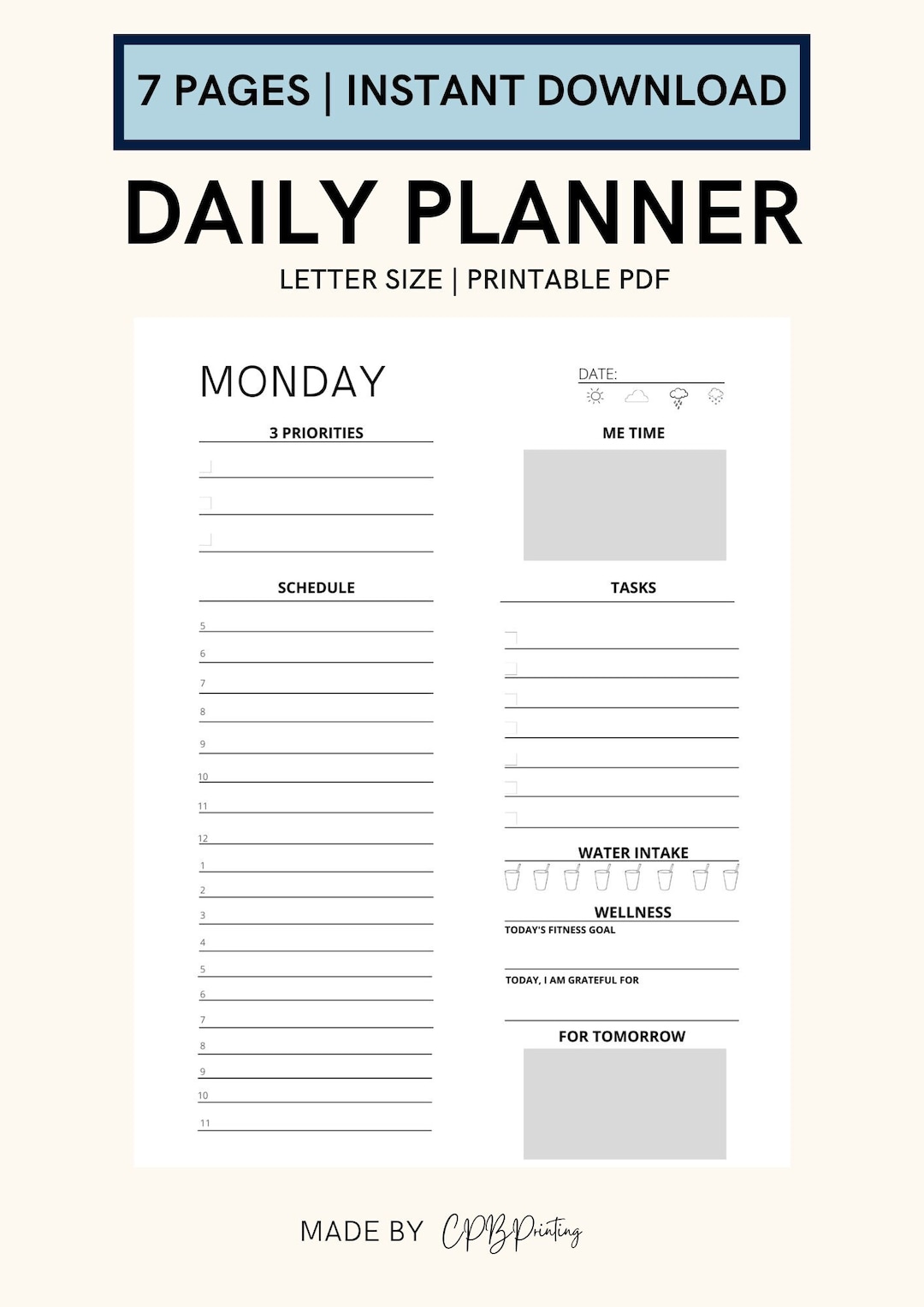 7 Day Planner Printable, Weekly Planner, Daily to Do, Daily Schedule ...