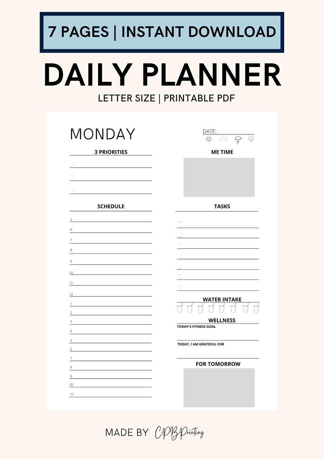7 Day Planner Printable, Weekly Planner, Daily to Do, Daily Schedule ...