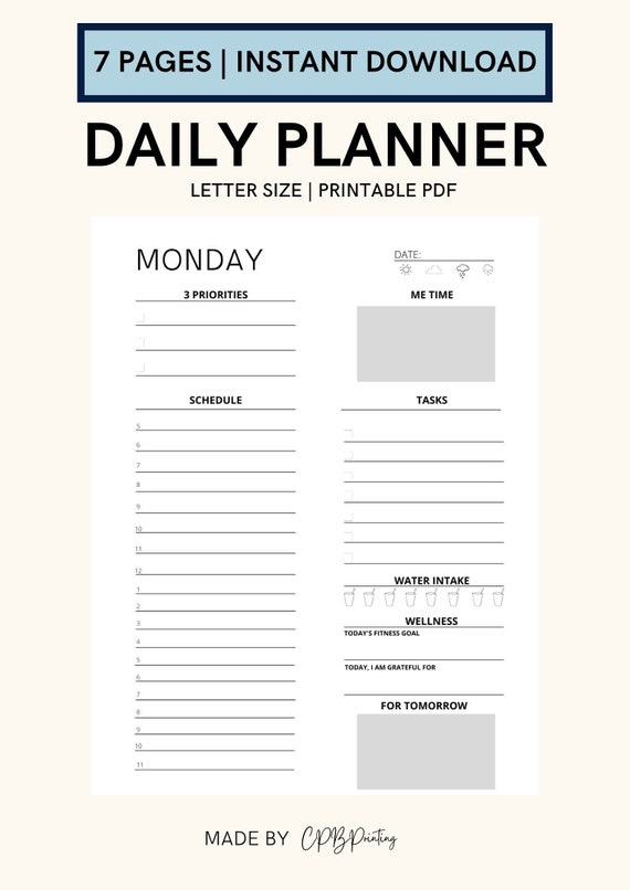 7 Day Planner Printable Weekly Planner Daily to Do Daily - Etsy