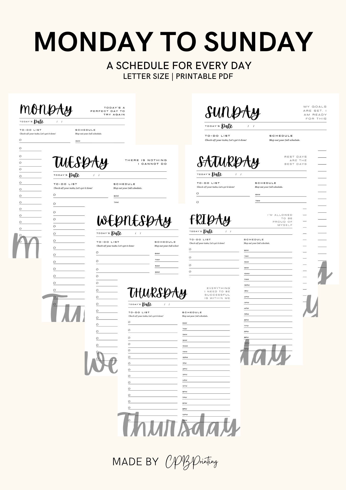 7 Day Planner Printable, Weekly Planner, Daily to Do, Daily Schedule ...