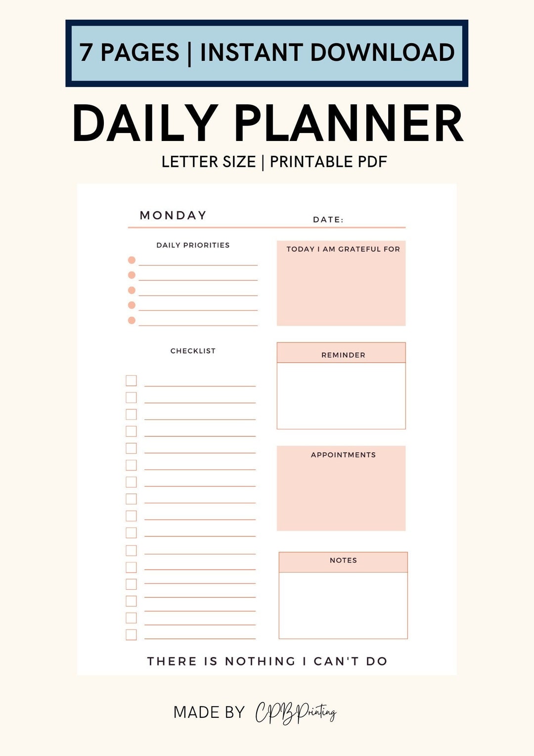 7 Day Planner Printable, Weekly Planner, Daily to Do, Daily Schedule ...