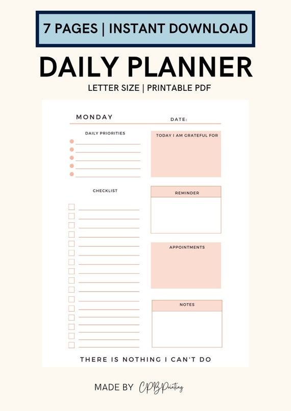 7 Day Planner Printable Weekly Planner Daily to Do Daily - Etsy