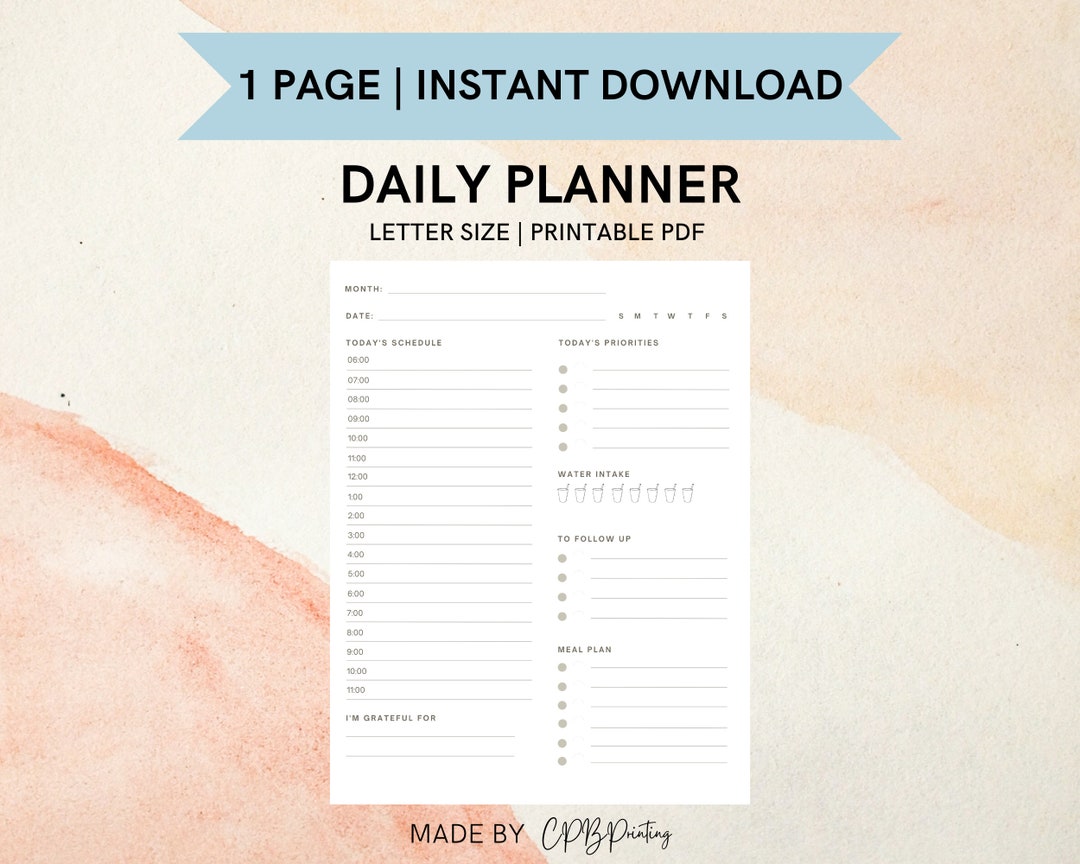 Daily Planner Printable, Minimalist Daily Schedule, Office Planner ...