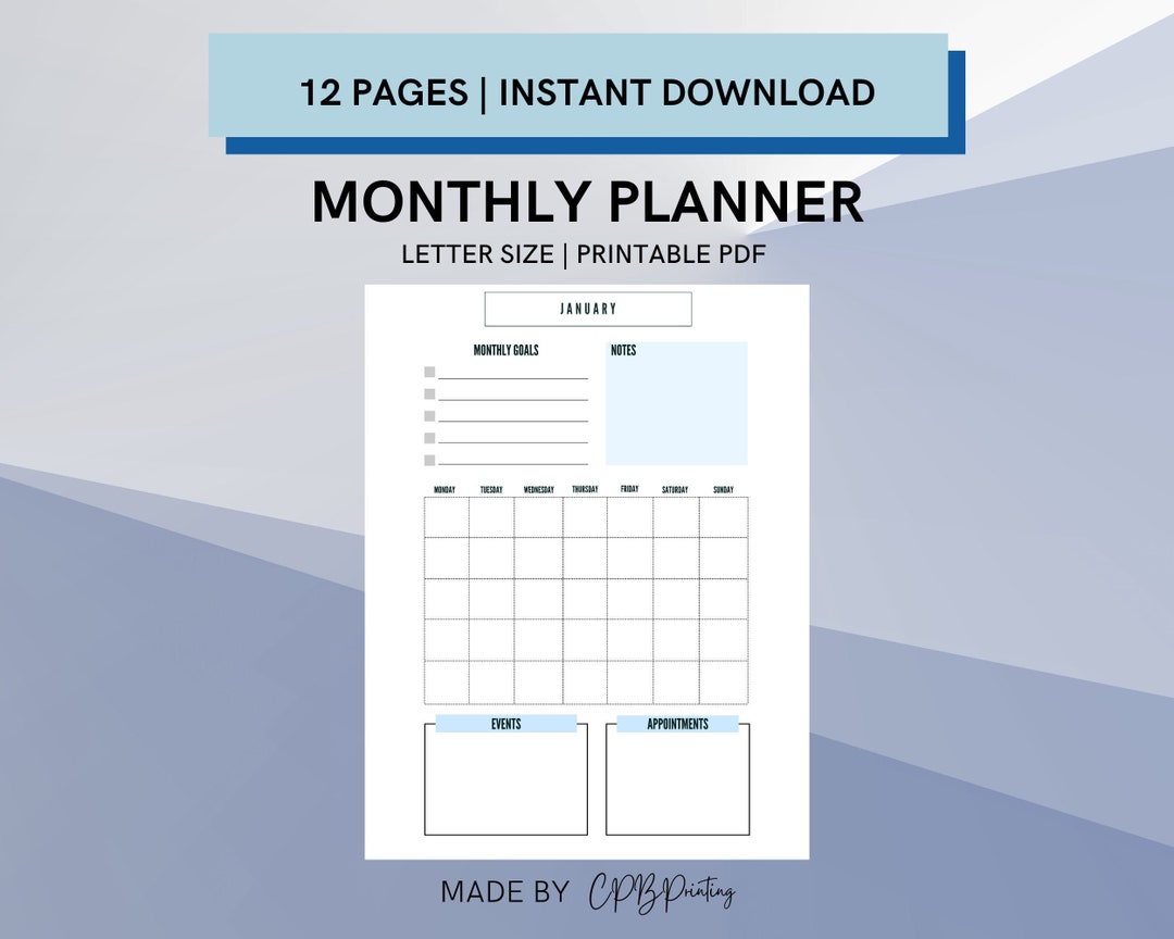 Monthly Planner Printable, Minimalist Monthly Schedule, Office Planner ...