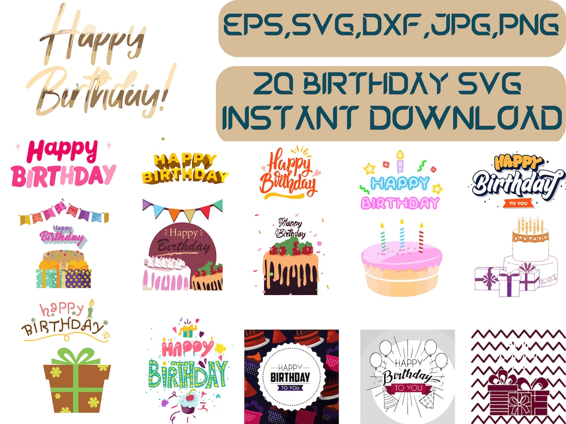 Happy Birthday Svg Bundle / Birthday Svg / Happy Birthday Cake - Etsy
