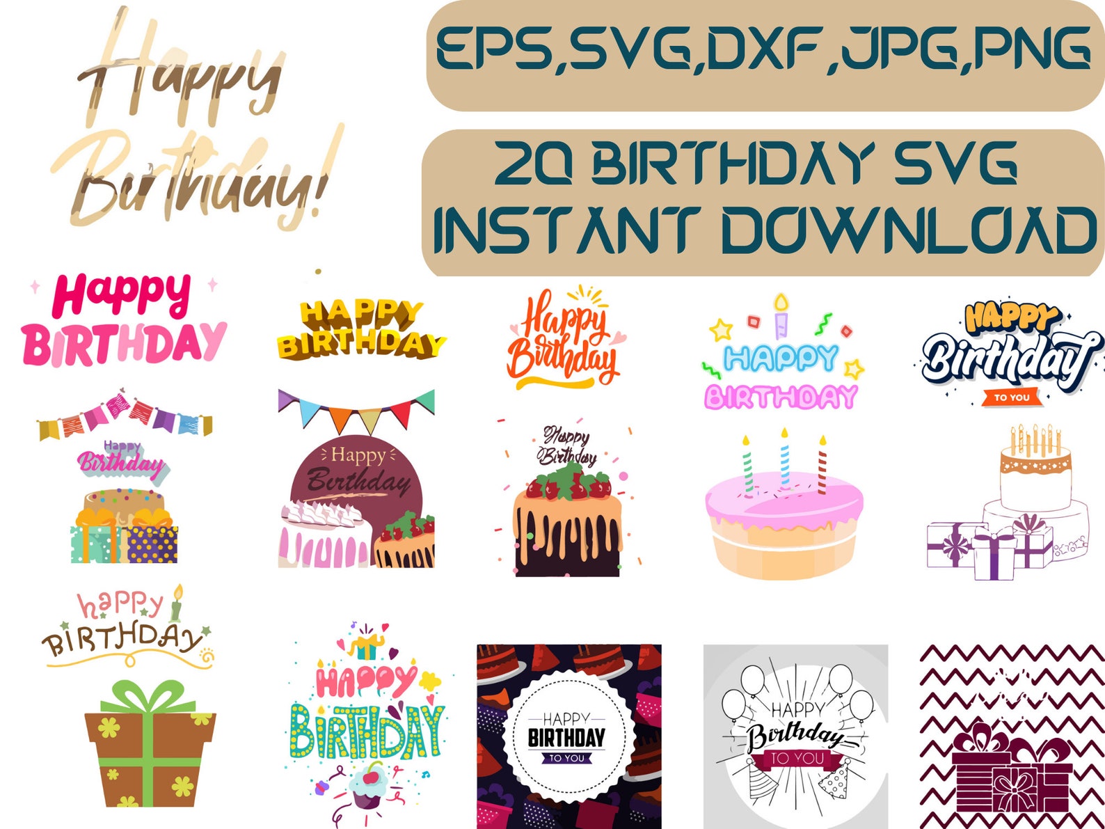 Happy Birthday Svg Bundle / Birthday Svg / Happy Birthday Cake - Etsy