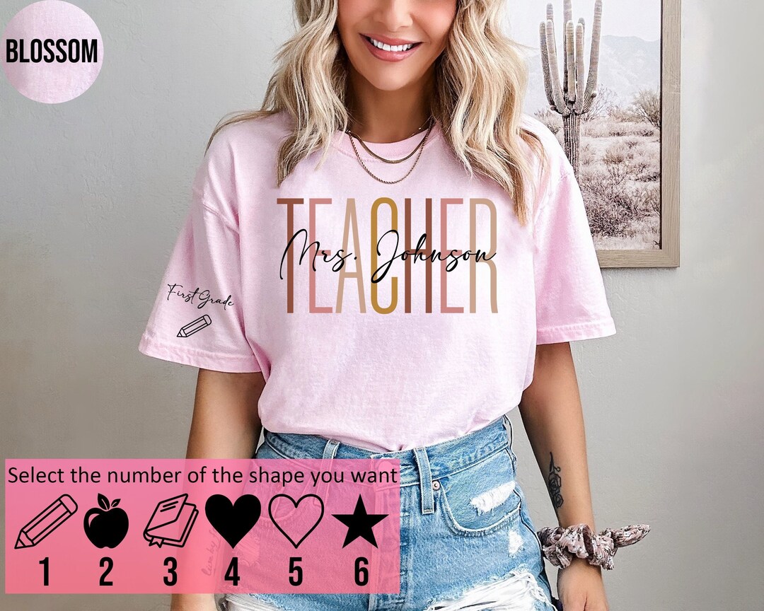 Custom Teacher Last Name Shirt Grade on Sleeve Personalized Teacher Mrs ...