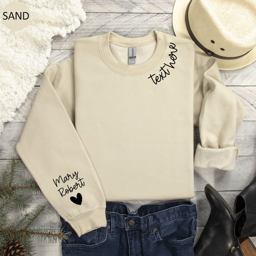 Custom Text Here on Collar Sweatshirt Names on Sleeve Custom Sweatshirt ...
