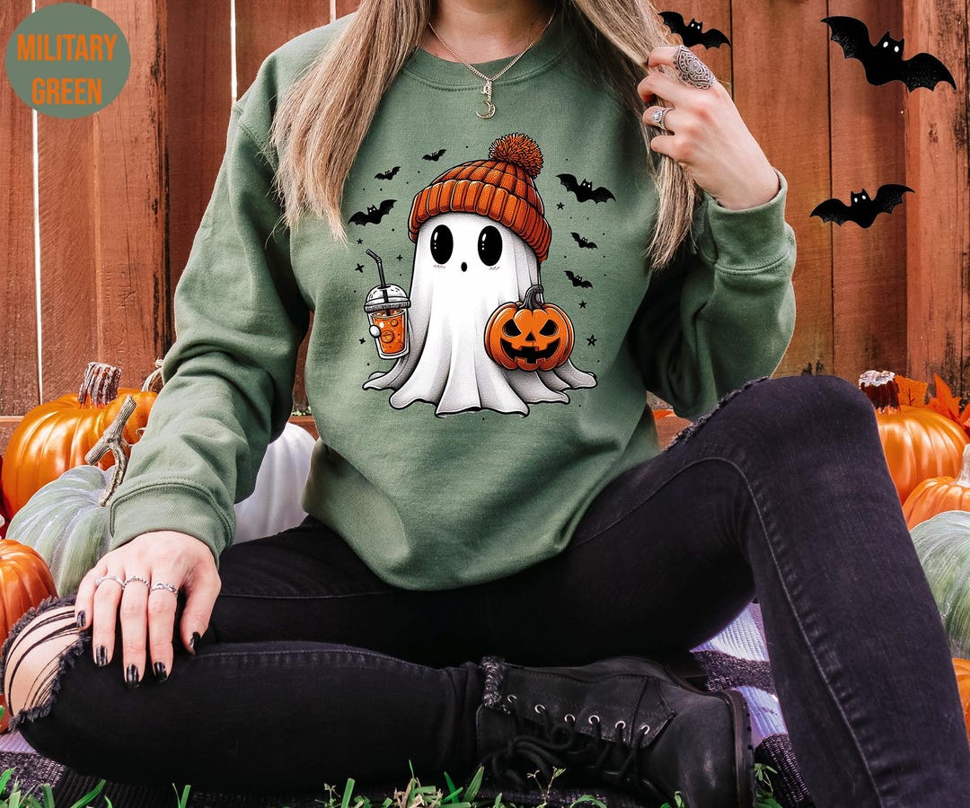 Cute Ghost Sweatshirt Funny Spooky Sweatshirt Womens Ghost Sweatshirt ...