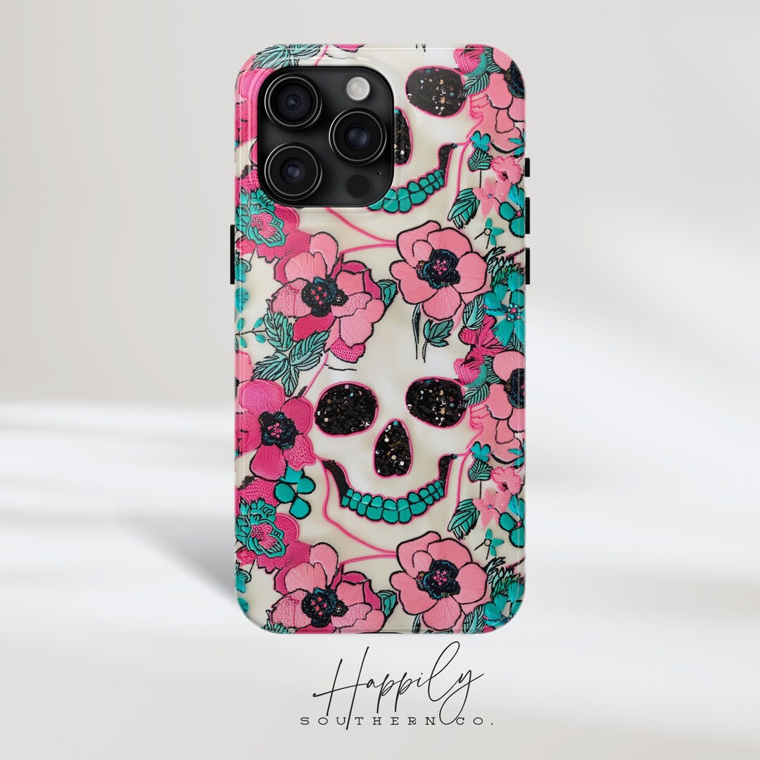 Preppy Embroidered Skeleton Phone Case, Halloween Phone Case, Preppy ...
