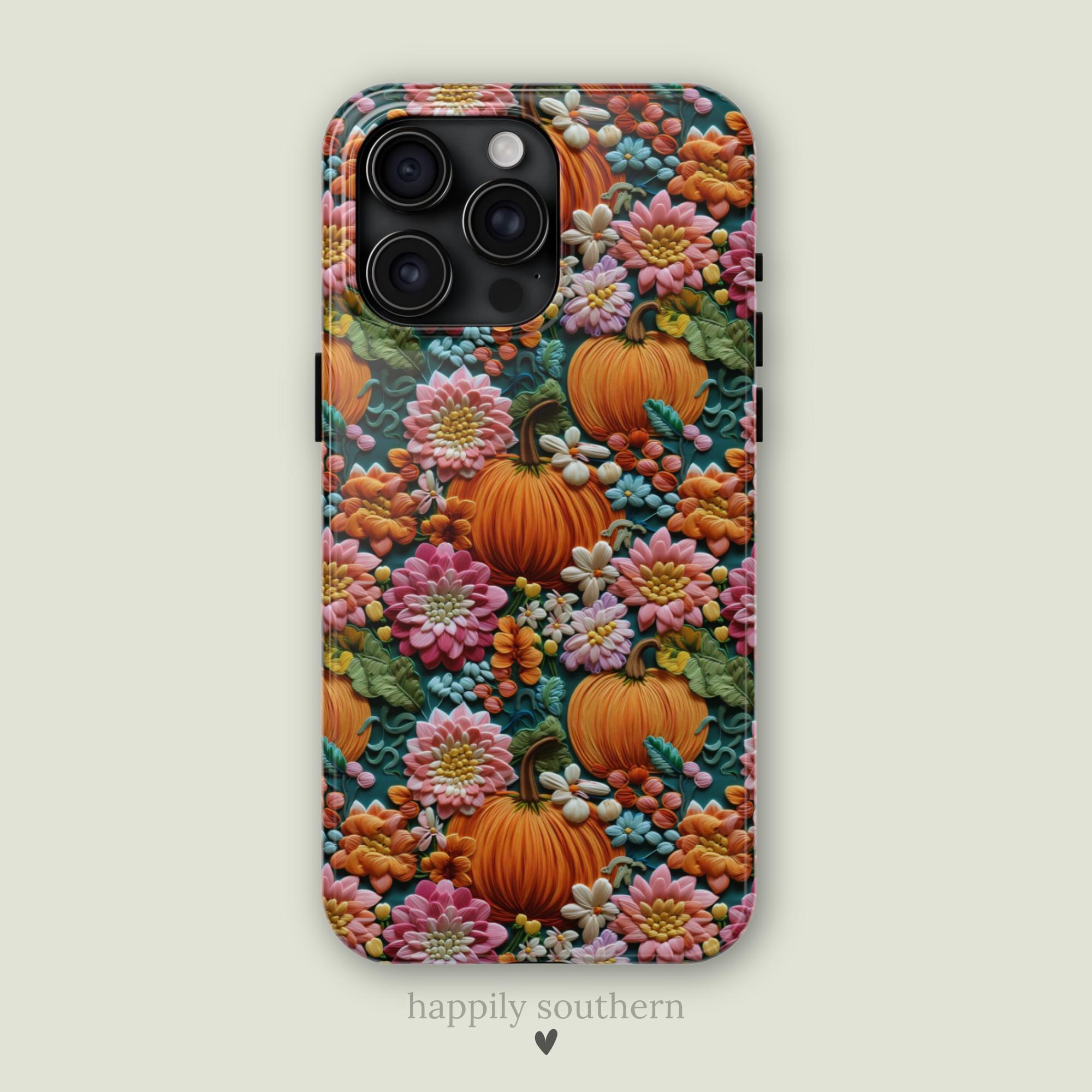Embroidered Floral Halloween Cottage Core Phone Case,fall Pumpkins ...
