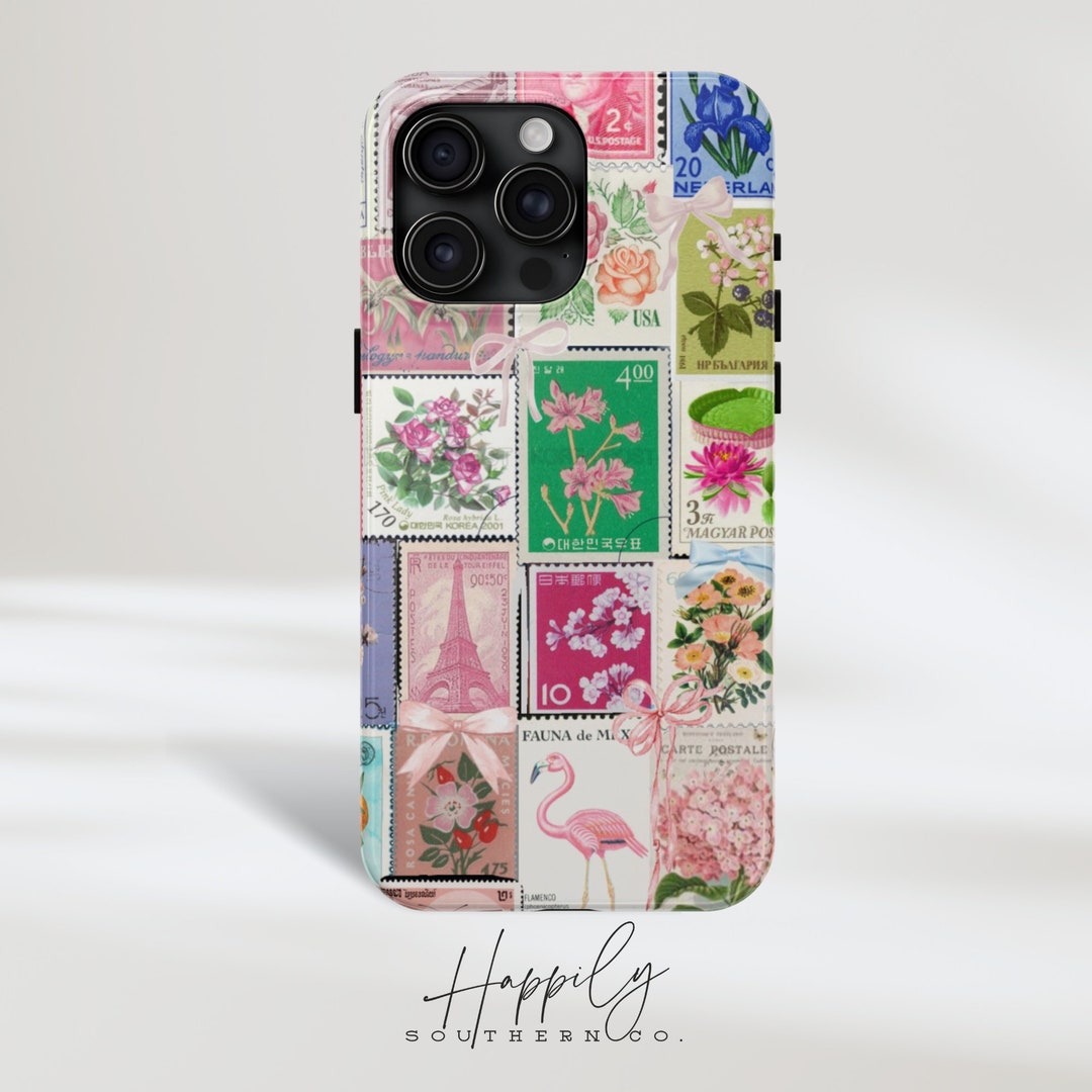Coquette Vintage Stamps Collage Phone Case, Preppy Aesthetic, iPhone 15 ...