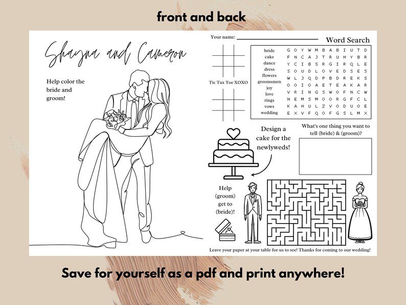 Wedding Activity Coloring Page - Canva Editable Template Instant ...