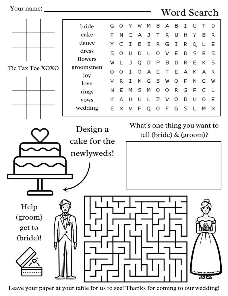 Wedding Activity Coloring Page - Canva Editable Template Instant ...