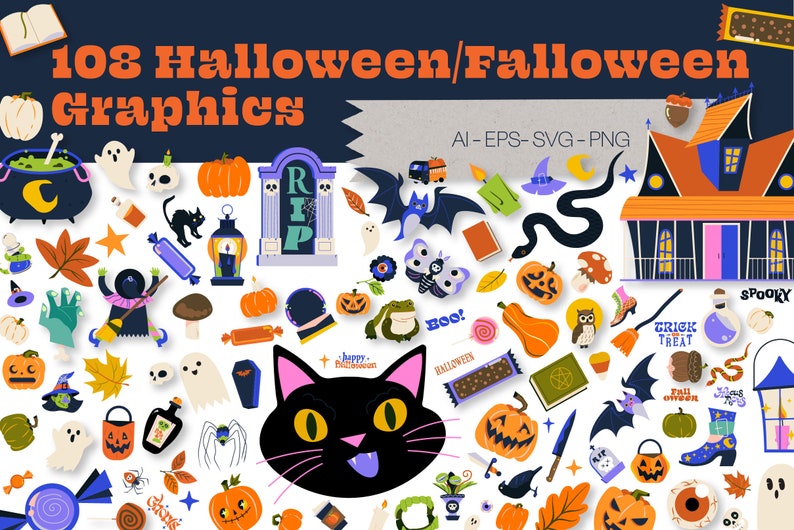 Halloween Falloween Clipart Commercial Use Eps AI SVG PNG Ghosts ...