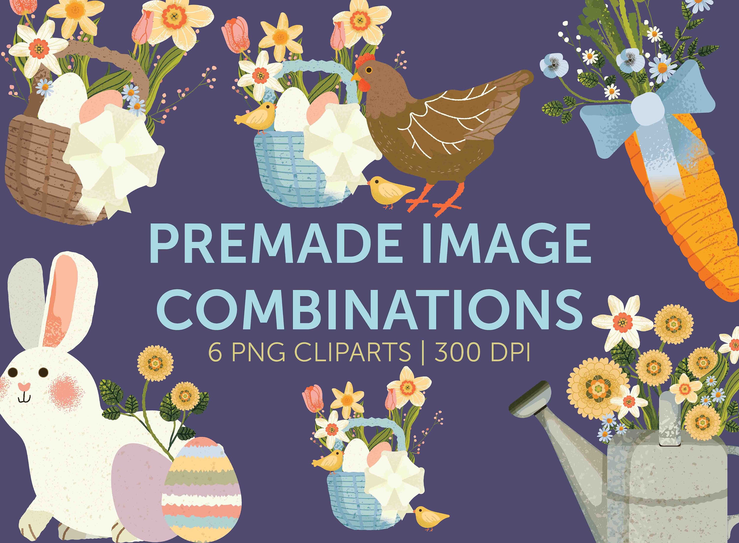 Spring & Easter Cliparts PNG Files Flowers, Rabbits, Bunny, Chicks ...