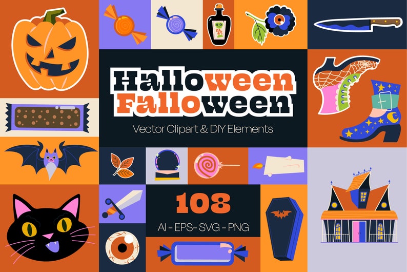 Halloween Falloween Clipart Commercial Use Eps AI SVG PNG Ghosts ...