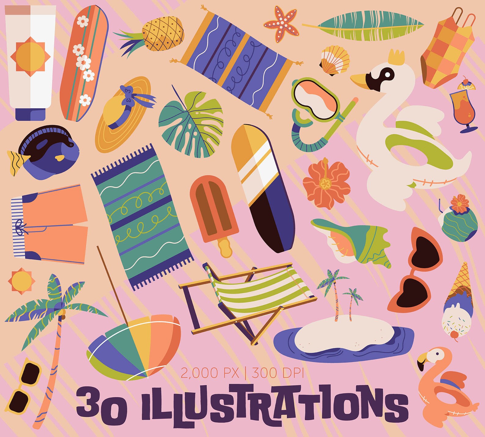 Funky Summer Clip Arts Summer Clipart Collection, Pineapple, Monstera ...