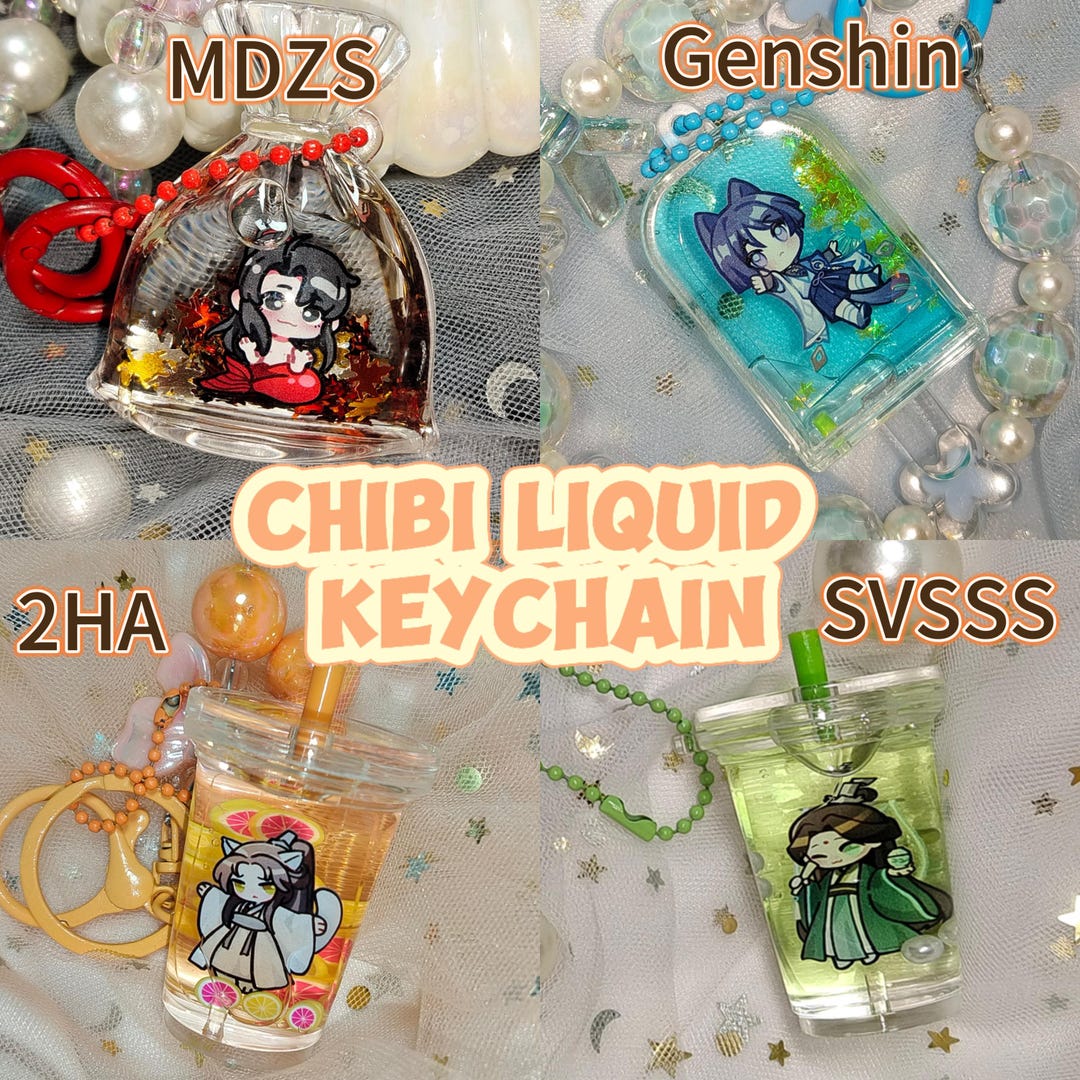 Danmei / Genshin Kawaii Chibi Liquid Key Chain - Floating Chibi ...