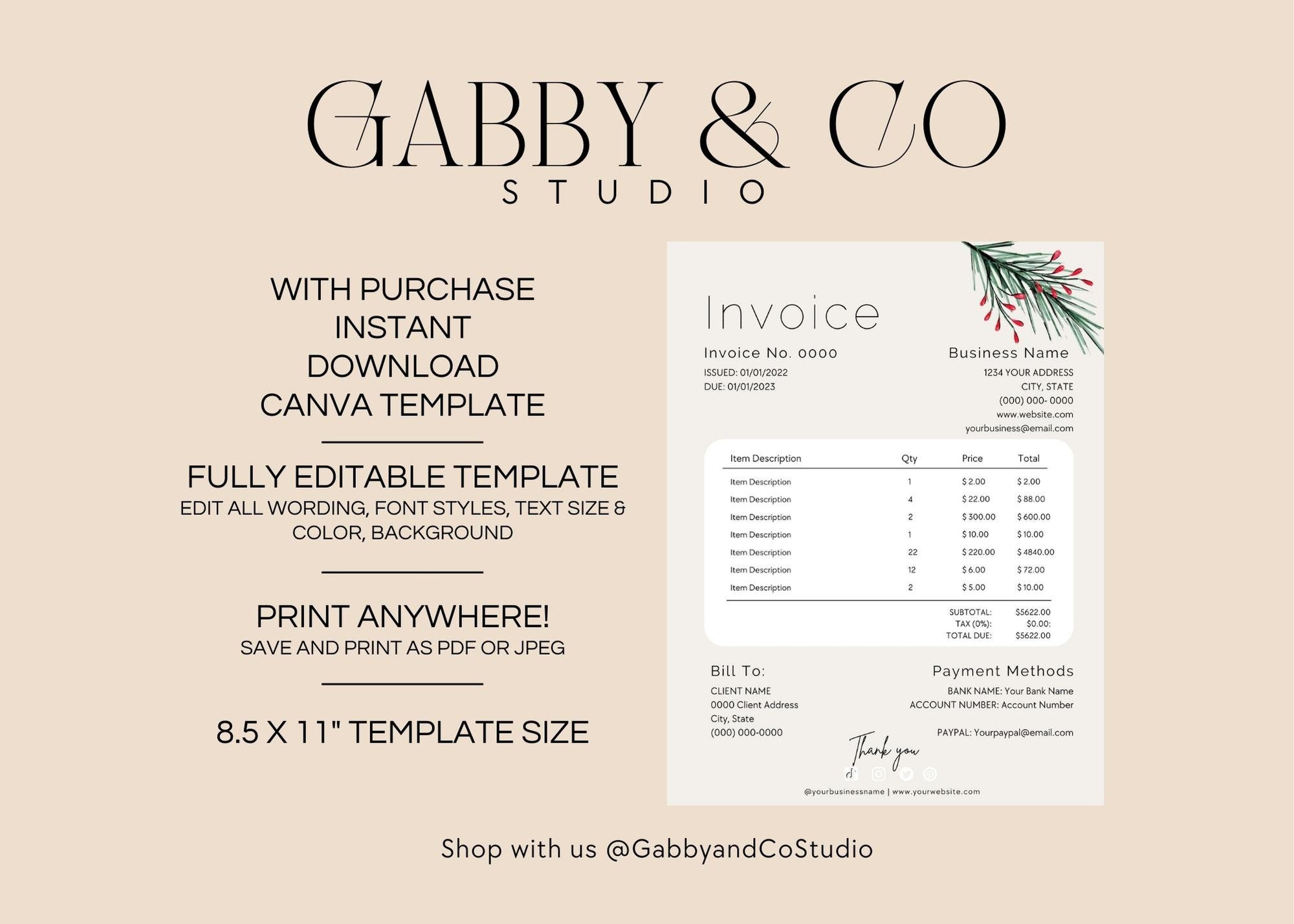 Christmas Invoice Template BUNDLE Minimal Invoice Modern Client Invoice ...