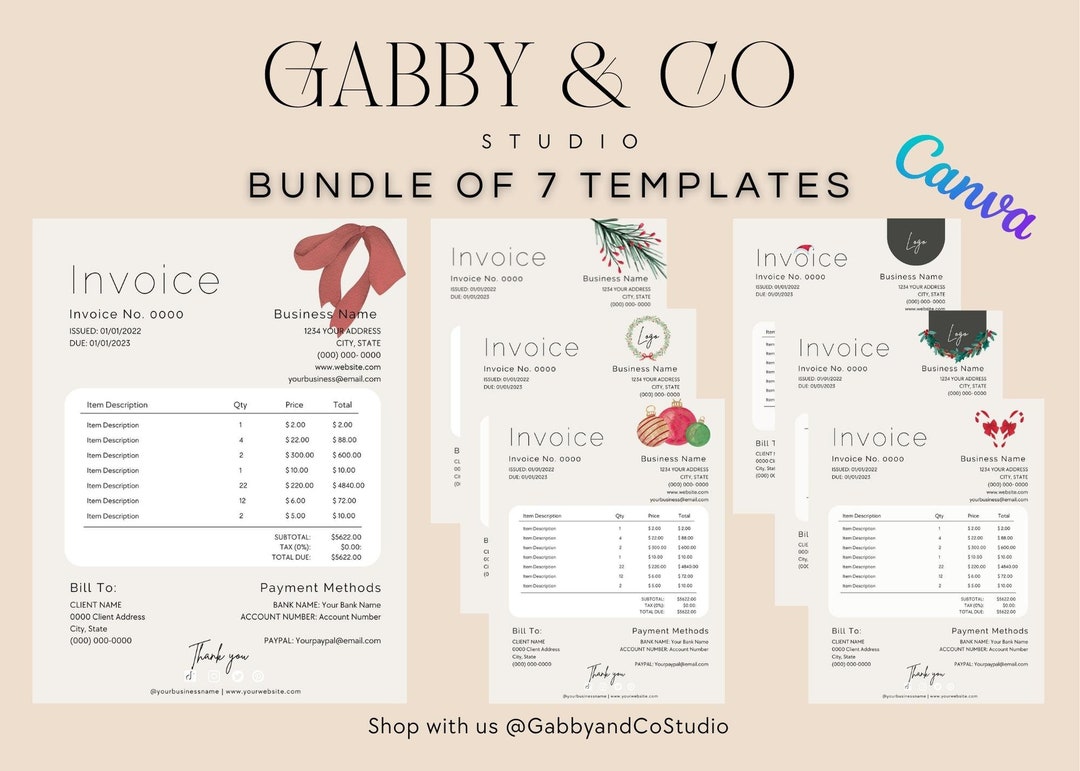 Christmas Invoice Template BUNDLE Minimal Invoice Modern Client Invoice ...