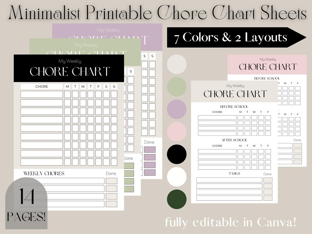 Modern Chore Chart for Kids Printable Fully Editable - Etsy Hong Kong