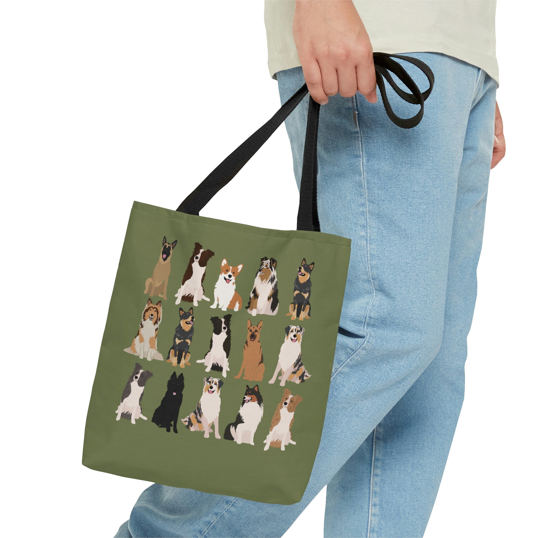 Herding Breeds Tote Bag, Shepherd Dog Canvas Bag, Military Green Dog ...