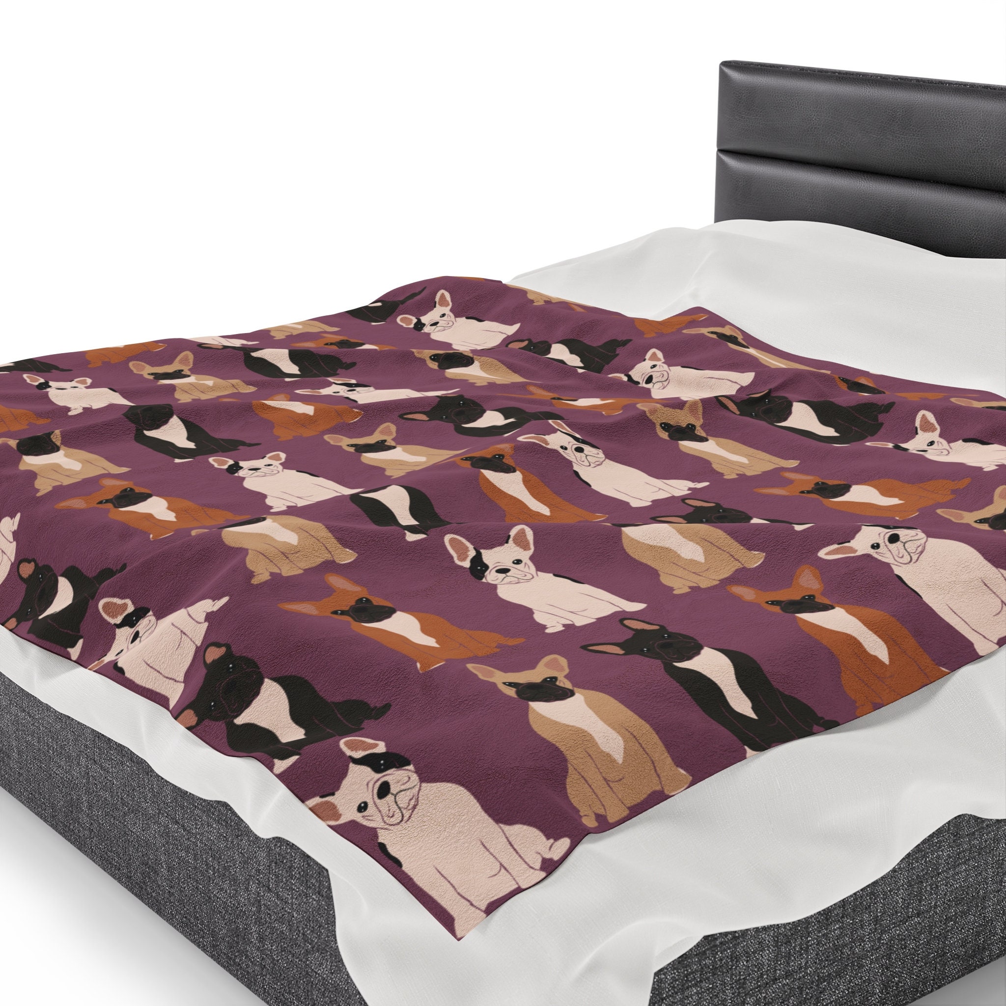 Maroon French Bulldog Velveteen Plush Blanket, Soft French Bulldog ...