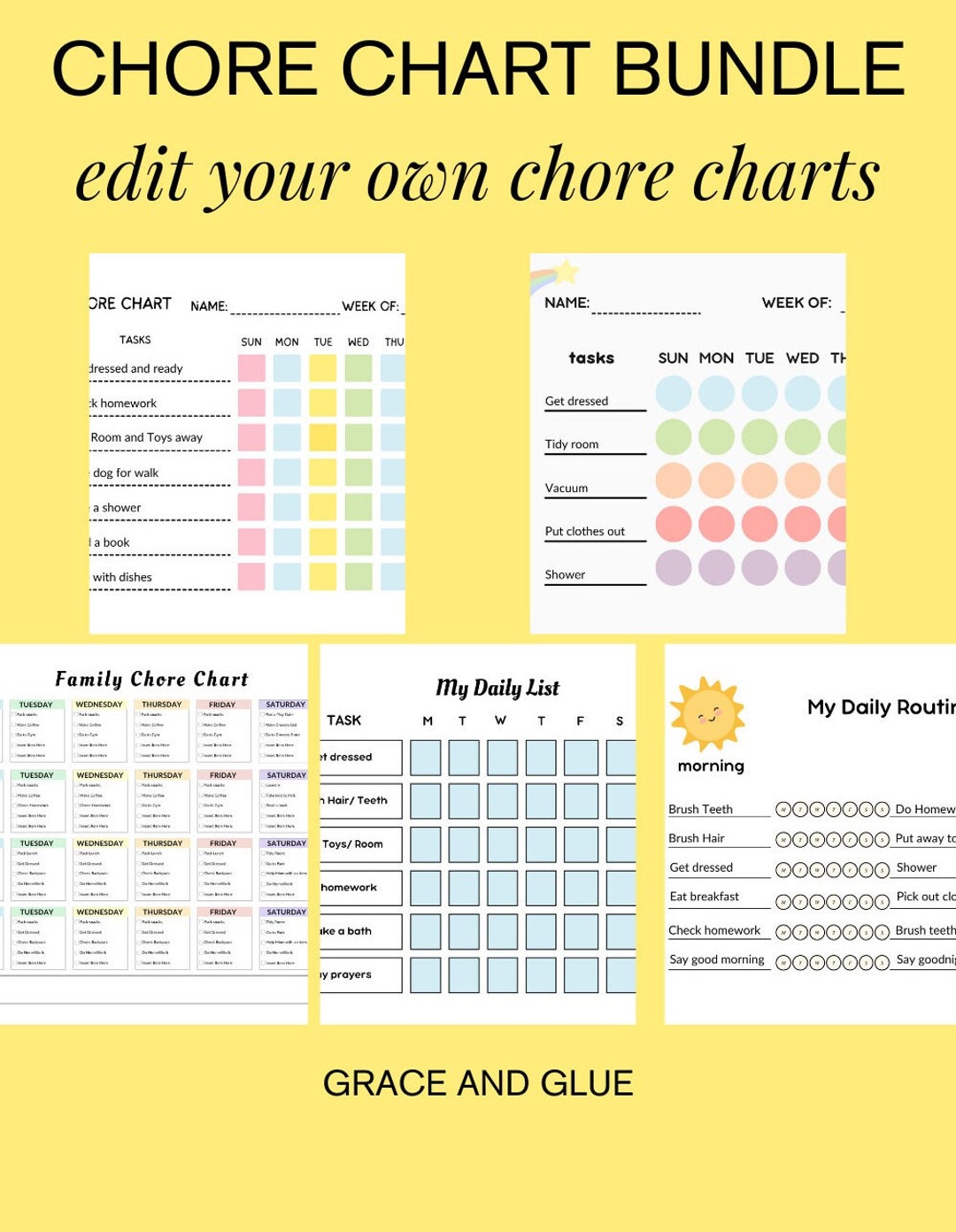 Chore Chart Bundle, PLR Chore Charts, Digital Download, Family Chores ...
